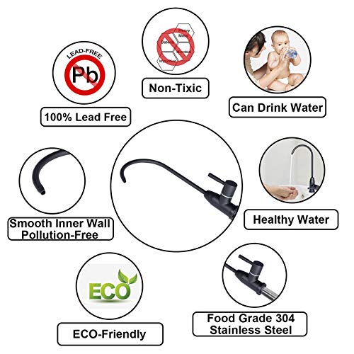 Drinking Water Faucet SUS304 Stainless Steel 100% Lead-Free Heavy Duty Faucet 90° Single Handle 360° Swing Spout Brass Ceramic Cartridge Matte Black