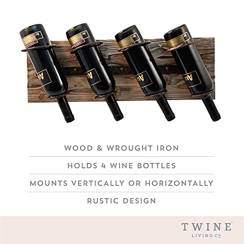 Twine Rustic Country Wood and Metal, Set of 1 Wall Mounted Rack, Wine Storage, Wrought Iron, 8" x 23.15"