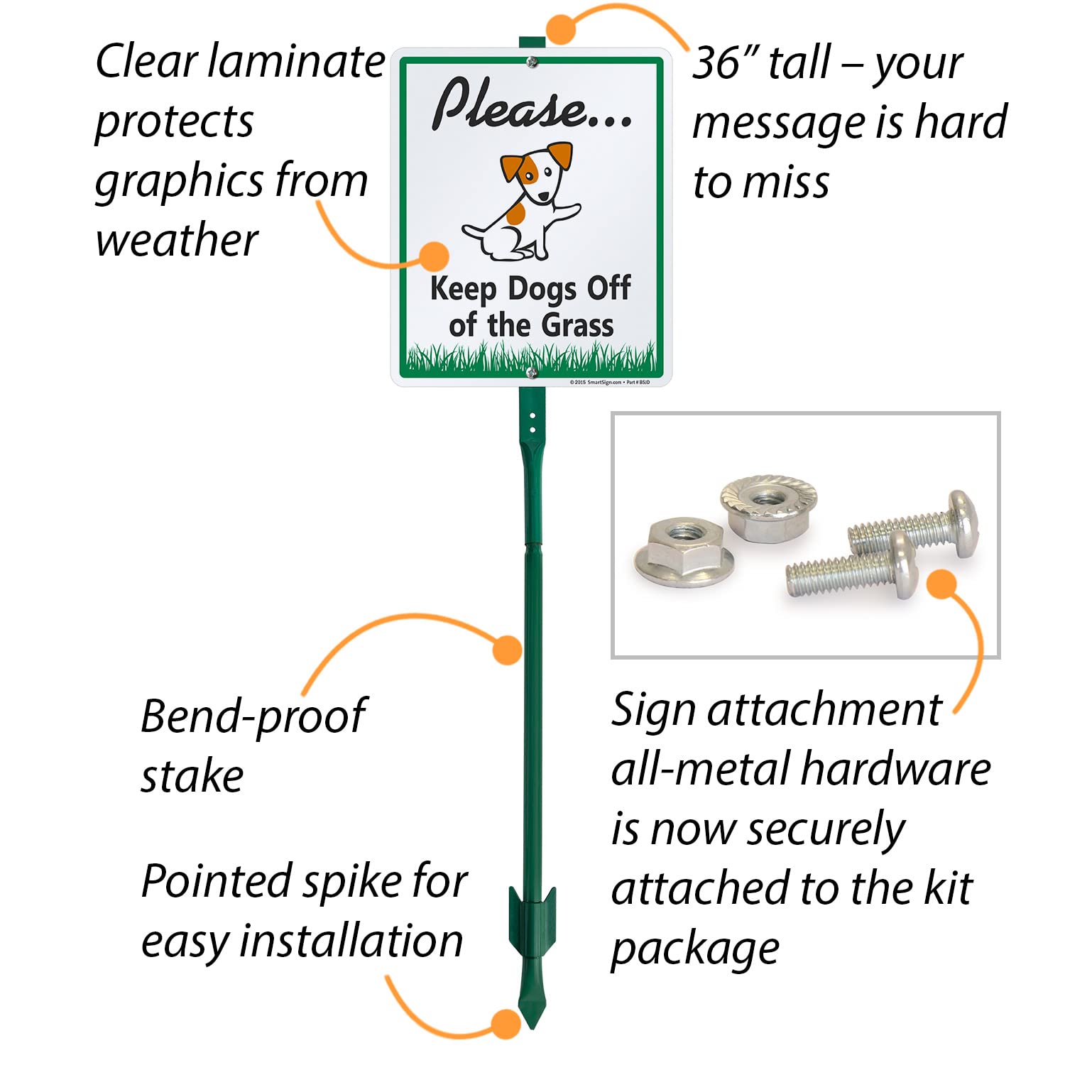 SmartSign 12 x 10 inch “Please Keep Dogs Off The Grass” LawnBoss Yard Sign with 3 foot Stake, 40 mil Laminated Rustproof Aluminum, Multicolor, Set of 1, Made in USA