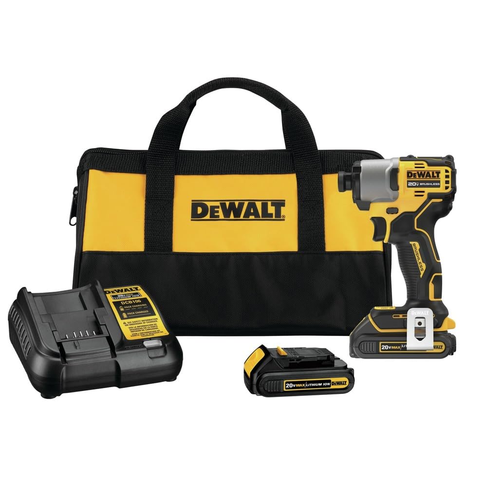 Dewalt DCF840C2R 20V MAX Brushless Lithium-Ion 1/4 in. Cordless Impact Driver Kit with 2 Batteries (1.5 Ah) (Renewed)