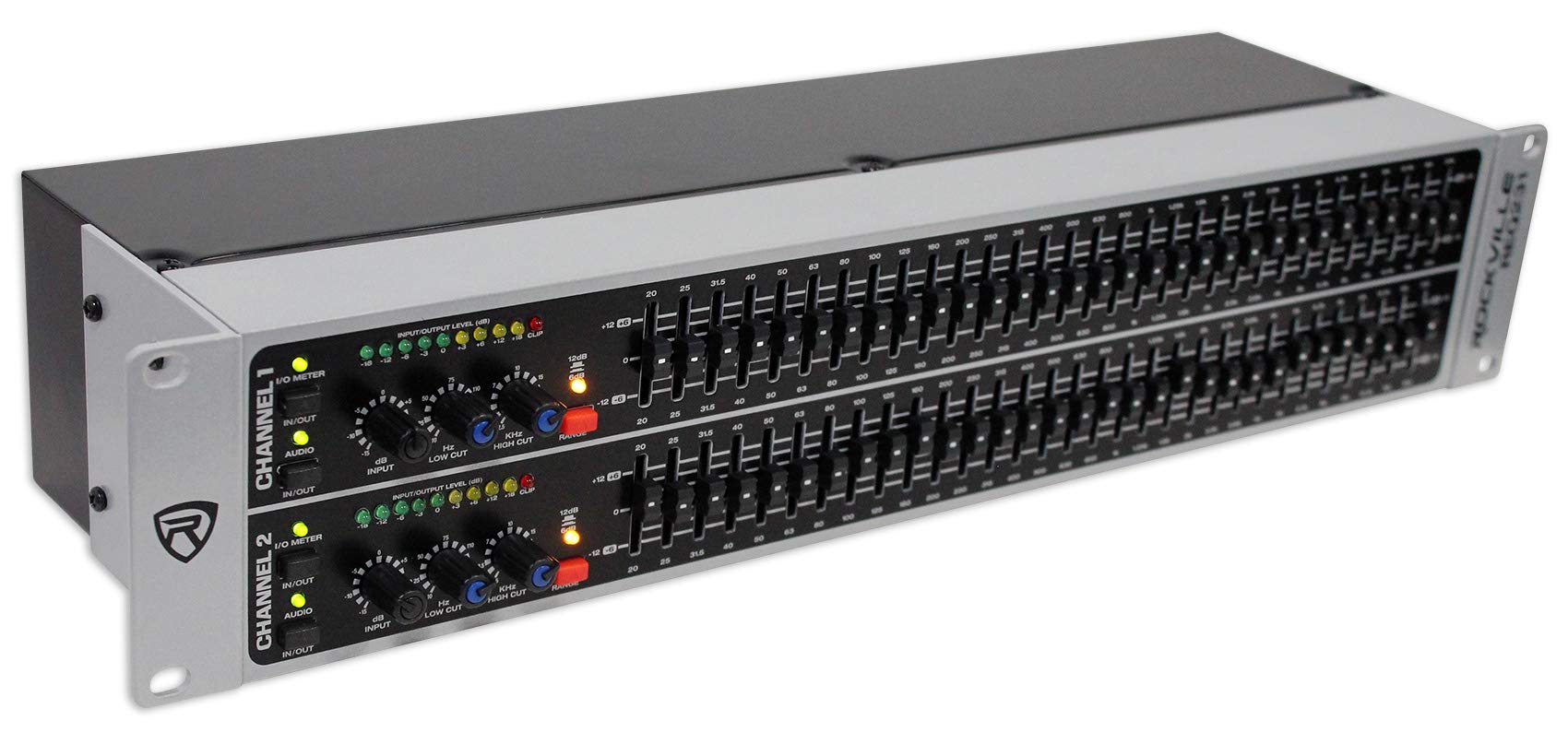 Rockville REQ231 Dual 31 Band 1/3 Octave Graphic Equalizer with Sub-Output, Grey