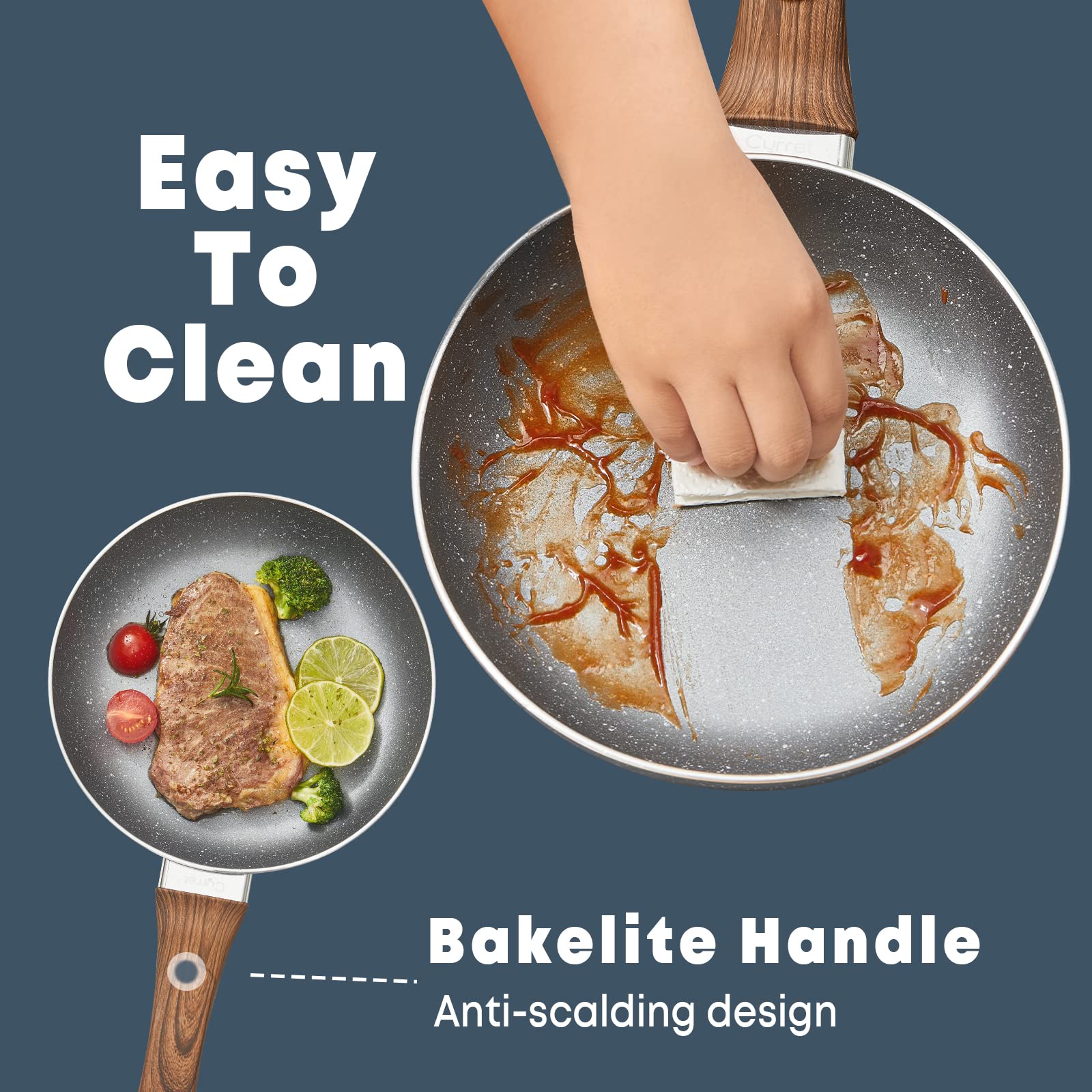 Cyrret Pots and Pans Set, Nonstick Cookware Set - 10 Pieces Granite Kitchen Cookware Sets, Induction Compatible Cooking, Dishwasher and Oven Safe, PFOA Free
