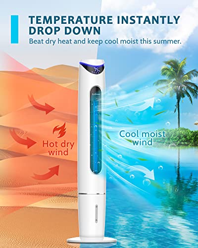 Evaporative Cooler - 46" Swamp Cooler with Remote, G-Ocean Air Cooler Fan with Night Light, 8H Timer, Oscillating, 3 Modes, 3 Speeds, 2 Ice Packs, Portable Air Conditioner for Home/Office/Outdoor