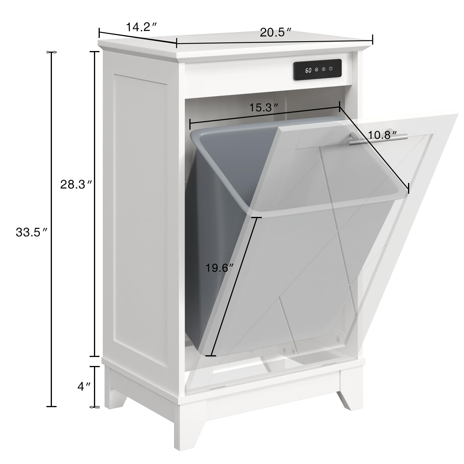 FiveWillowise Tilt Out Trash Cabinet, Kitchen Trash Can Cabinet w/Negative ion and deodorizing Function, Dog Proof 20 Gallon Garbage Can Cabinet for Kitchen, Bathroom, Living Room, White