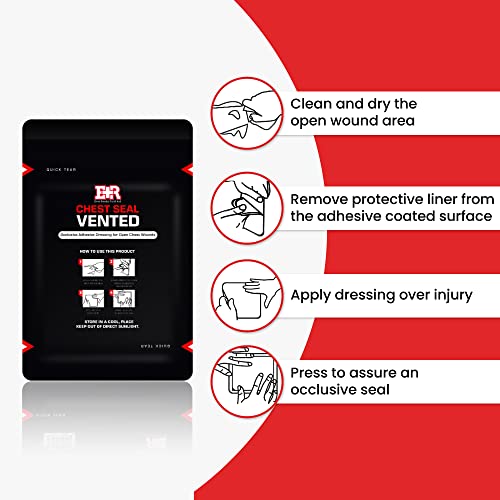 Ever Ready First Aid Vented Chest Seal with Quick Tear - 6.6β Square Occlusive Adhesive Dressing for Open Chest Wounds - 3 Pack