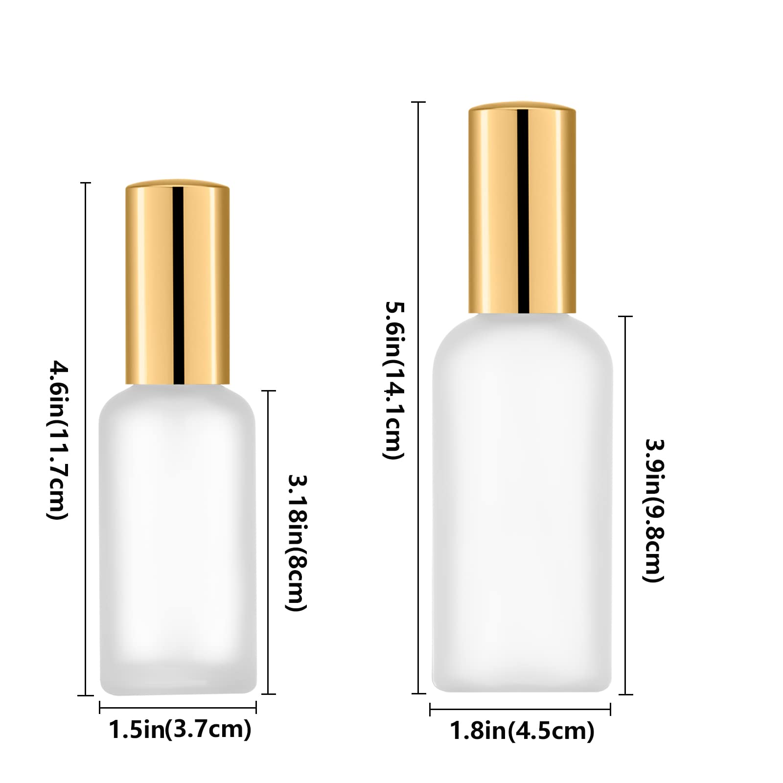 KOIBITO 1.7 Oz Glass Perfume Spray Bottle for Men & Women. Refillable Frosted Glass Atomizer with Aluminum Cap&Pump. Portable Fragrance Bottle for Perfume, Cologne, Moisturizing (2PCS, Gold)