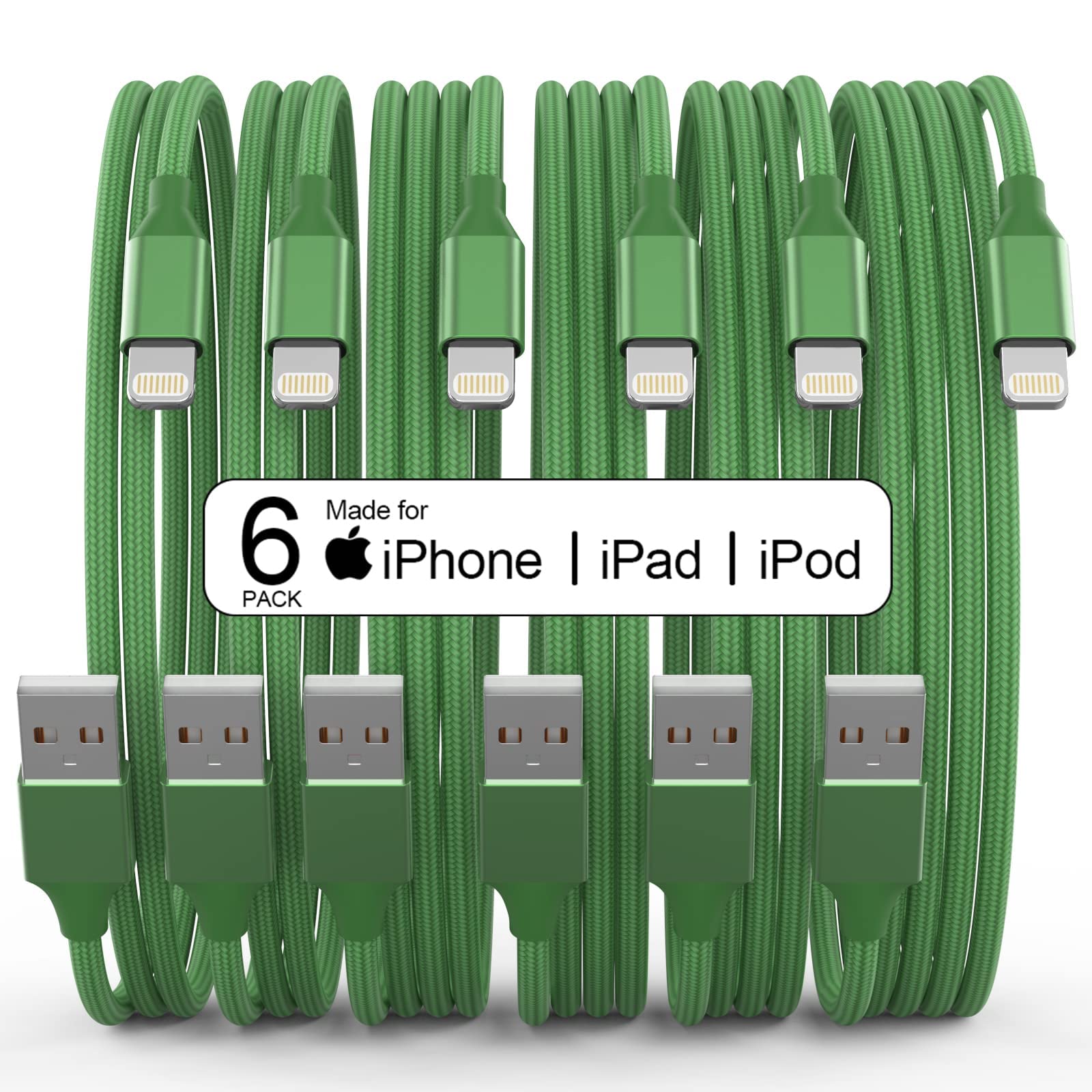 MUXA 6 Pack [Apple MFi Certified] 3/3/6/6/10/10 FT iPhone Charger Colorful Nylon Lightning Cable Compatible iPhone 13 mini/13/12/11 Pro Max/XS MAX/XR/XS/X/8/7/Plus/6S/6/SE/5S/iPad