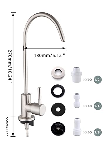 Drinking Water Faucet,Lead-Free Sink Water Filter Faucet,Reverse Osmosis Faucet for Kitchen Bar Sink,Brushed Nickel SUS304 Stainless Steel