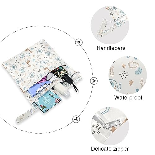 SDMKA 2Pcs Wet Dry Bag for Baby Cloth Diapers Cute Elephants Reusable Waterproof Wet Bag with Two Zippered Pockets for Travel Beach Pool