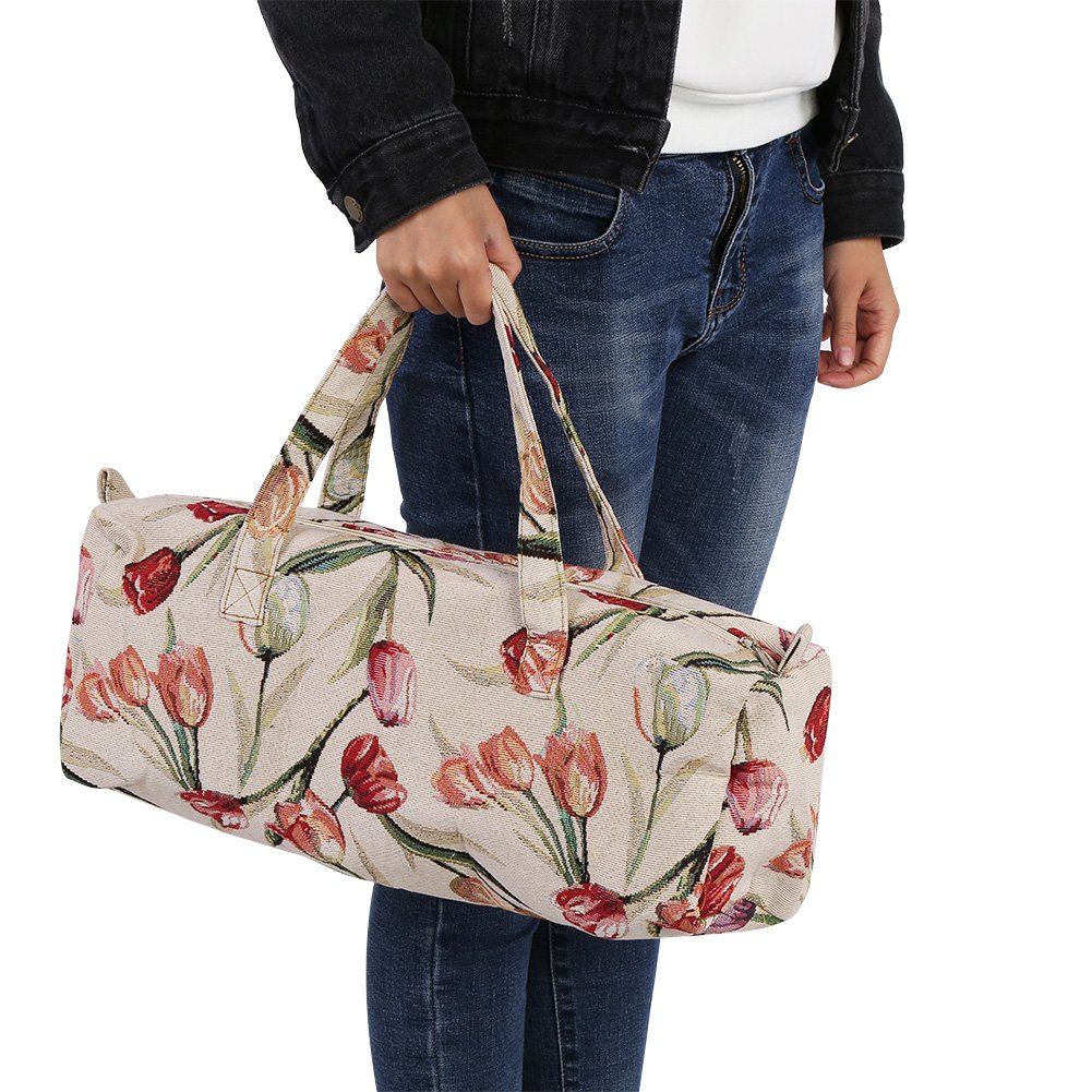 Large Fabric Knitting Needles Bag,Household Yarn Storage Tote Organizer Knitting Tools Storage Bag for Knitting Needles and Accessories(rose red)