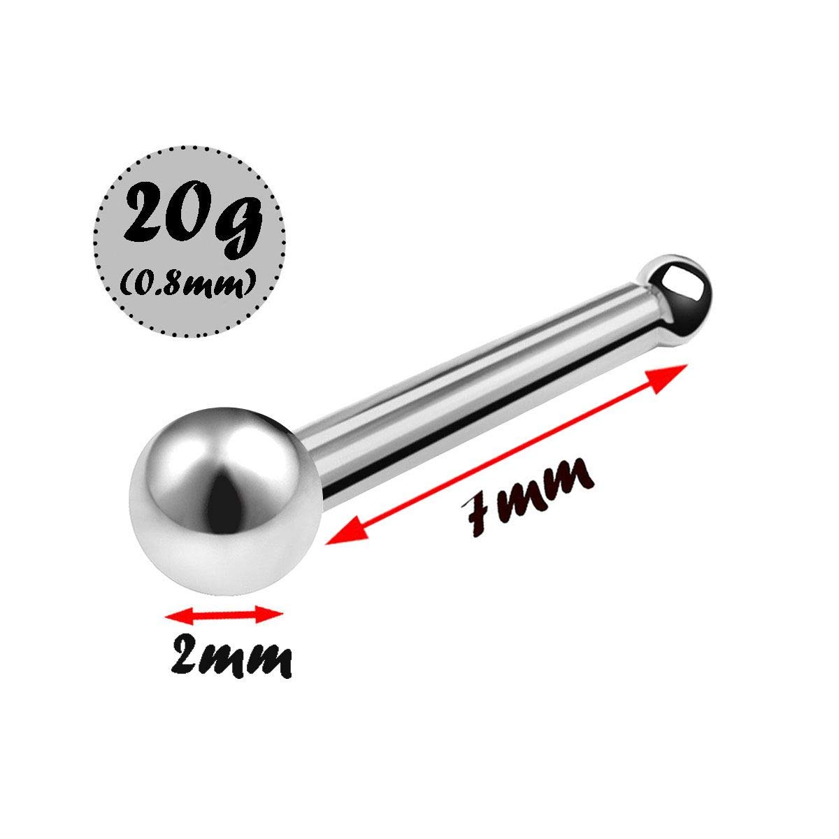 bodyjewellery 4pcs 20g 0.8mm Nose Stud Bone Straight Bar Nostril Ring Surgical Stainless Steel 2mm Cone Spike 2mm Ball
