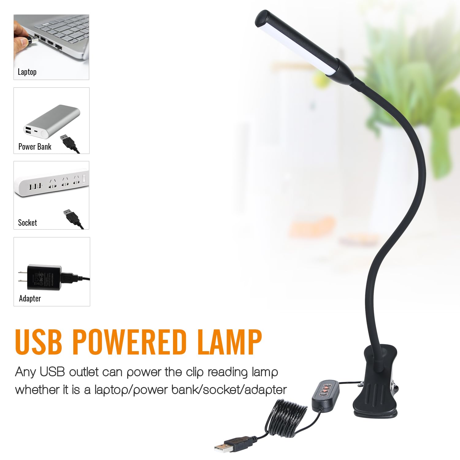 CeSunlight Clip on Reading Light, Clip Light, Warm & Daylight & White Light 3 Colors, Eye-Care Clamp Lamp with 10 Dimmable Illumination Modes
