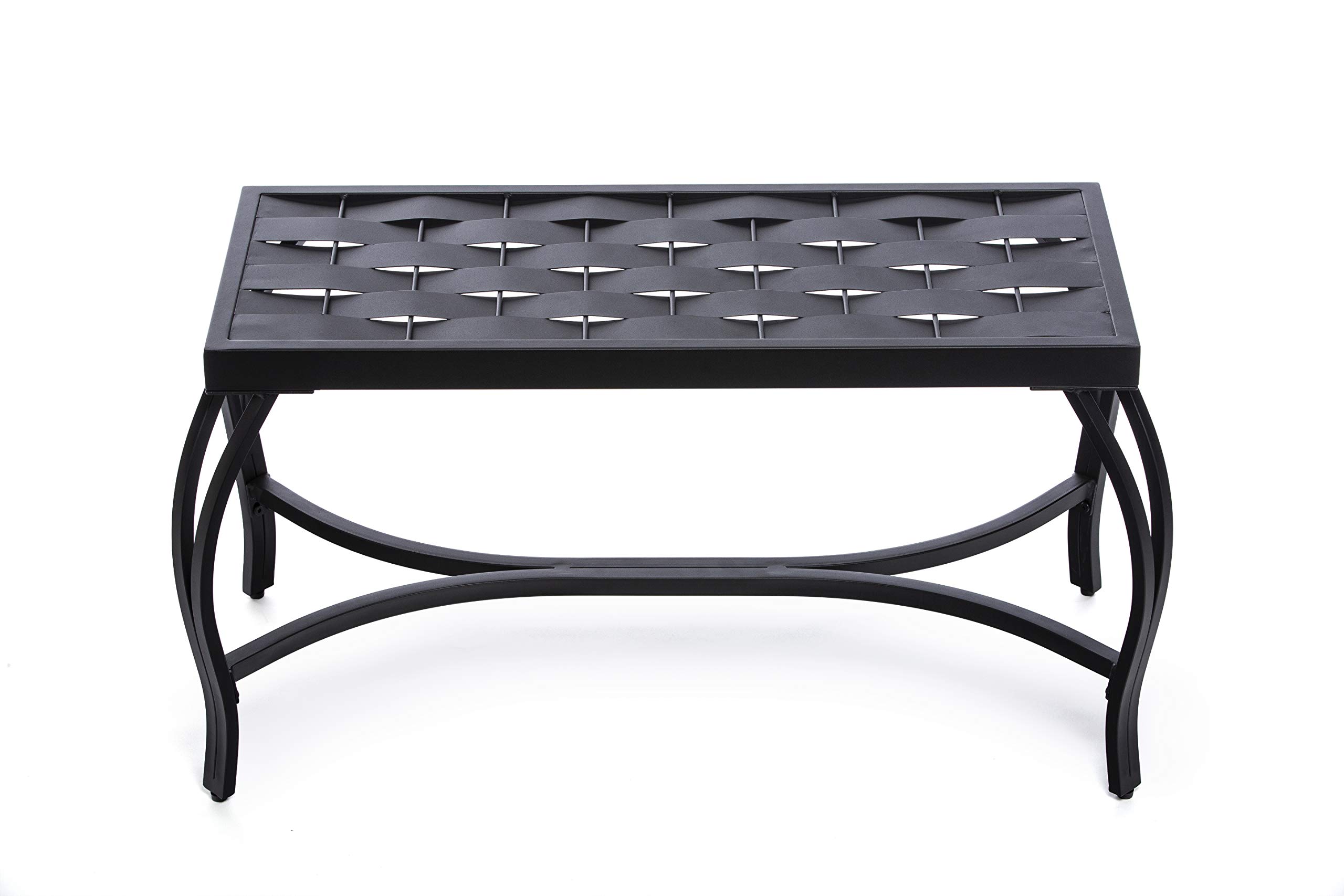 Mango Steam Free Standing Patio Garden Weave Bench, Metal Charcoal Black
