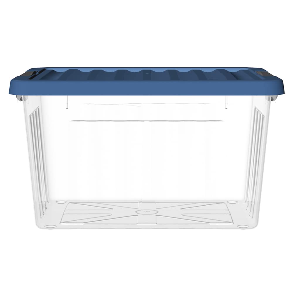 Cetomo 80L*3 Plastic Storage Box,Transparent, Tote box,Organizing Container with Durable blue Lid and Secure Latching Buckles, Stackable and Nestable, 3Pack, with Buckle