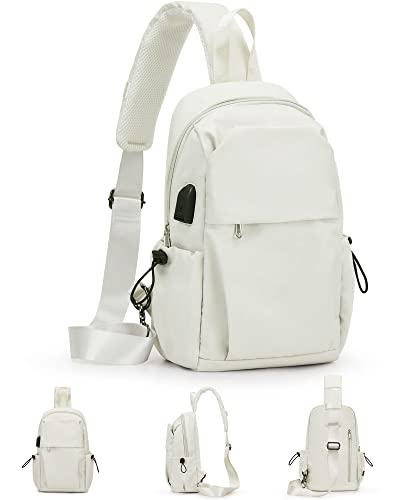 SEAFEW Tactical Backpacks Small Sling Bag Crossbody Backpack Shoulder Bag for Men Women, Multipurpose Anti-Theft Cross Body Chest Bags, One Strap Backpack for Walking Biking Travel Cycling White