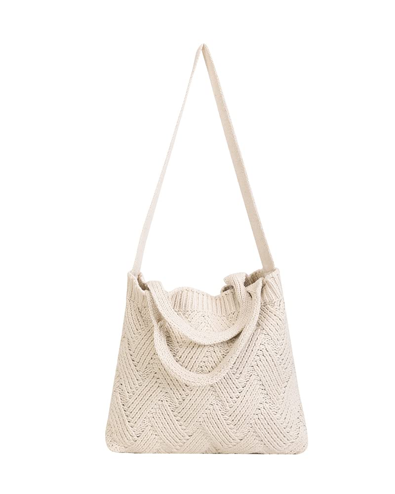 ENBEI Women's tote bag aesthetic Crocheted Bags Shoulder Bag Tote Bag for school Handbag hobo bag Knitted Tote Bag (white)