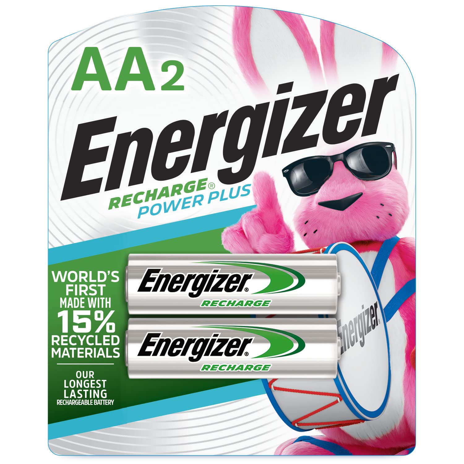 Energizer Recharge, Basic Charger for Rechargeable Batteries, 1 Count & Power Plus Rechargeable AA Batteries (2 Pack), Double A Batteries