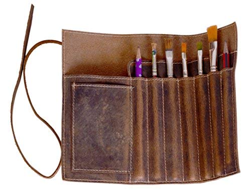 KomalC Genuine Leather Pen Case & Pencil Holder – Artisan Leather Stationery Roll/Foldable Pouch for Artists