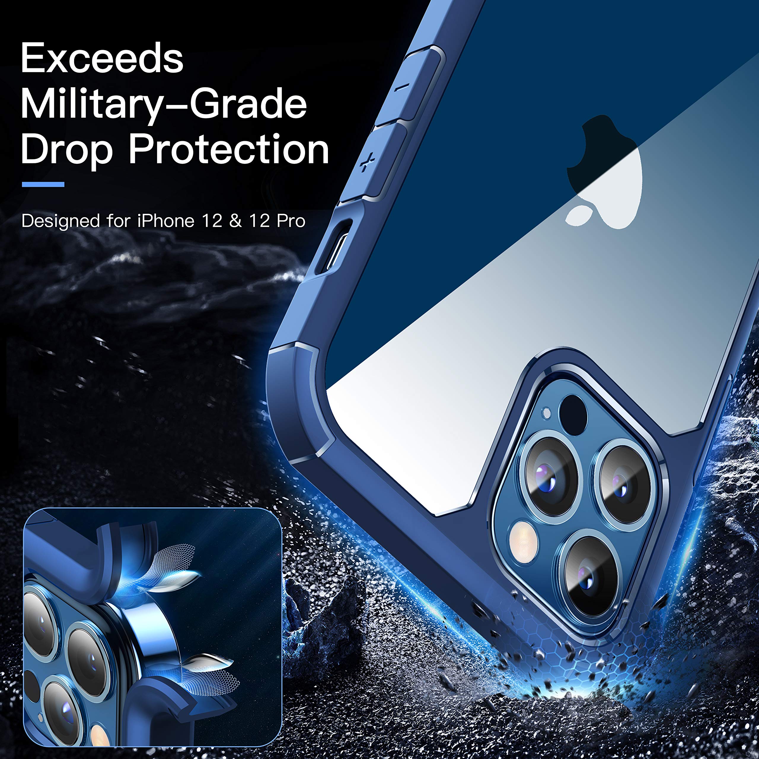 CASEKOO Designed for iPhone 12 Pro Case, Designed for iPhone 12 Case [Military Grade Drop Protection], Clear Shockproof Protective Phone Case Slim Thin Cover 5G 6.1 inch 2020- Pacific Blue