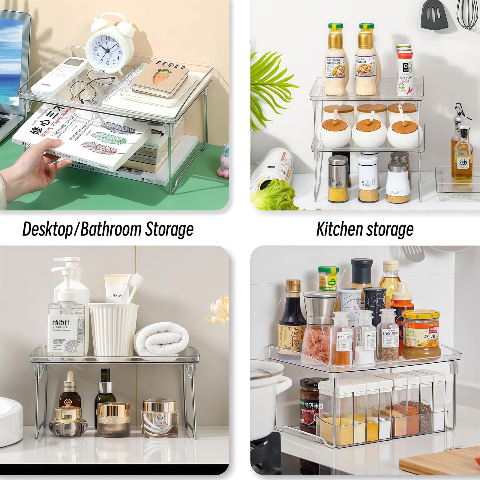 DEYIZY 2-Tier Foldable Bathroom Counter Organizer for Skincare, Vanity & Makeup - Space-Saving, Stackable, No Assembly - Bathroom Countertop Organizer, Bathroom Cabinet Organizer