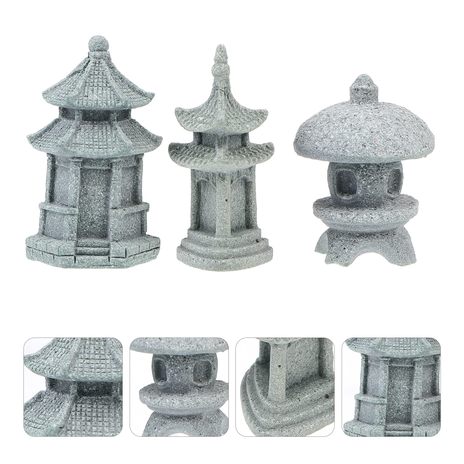 YARNOW Mini Pagoda Statue Ceramic Fairy Garden Figurine Hexagon Environments Flower Vase Aquarium Decorations DIY Micro Landscape Ornament 3Pcs, Light Grey, 5.5x2.8cm (302O3HB0N1EG1511I1LAVD)