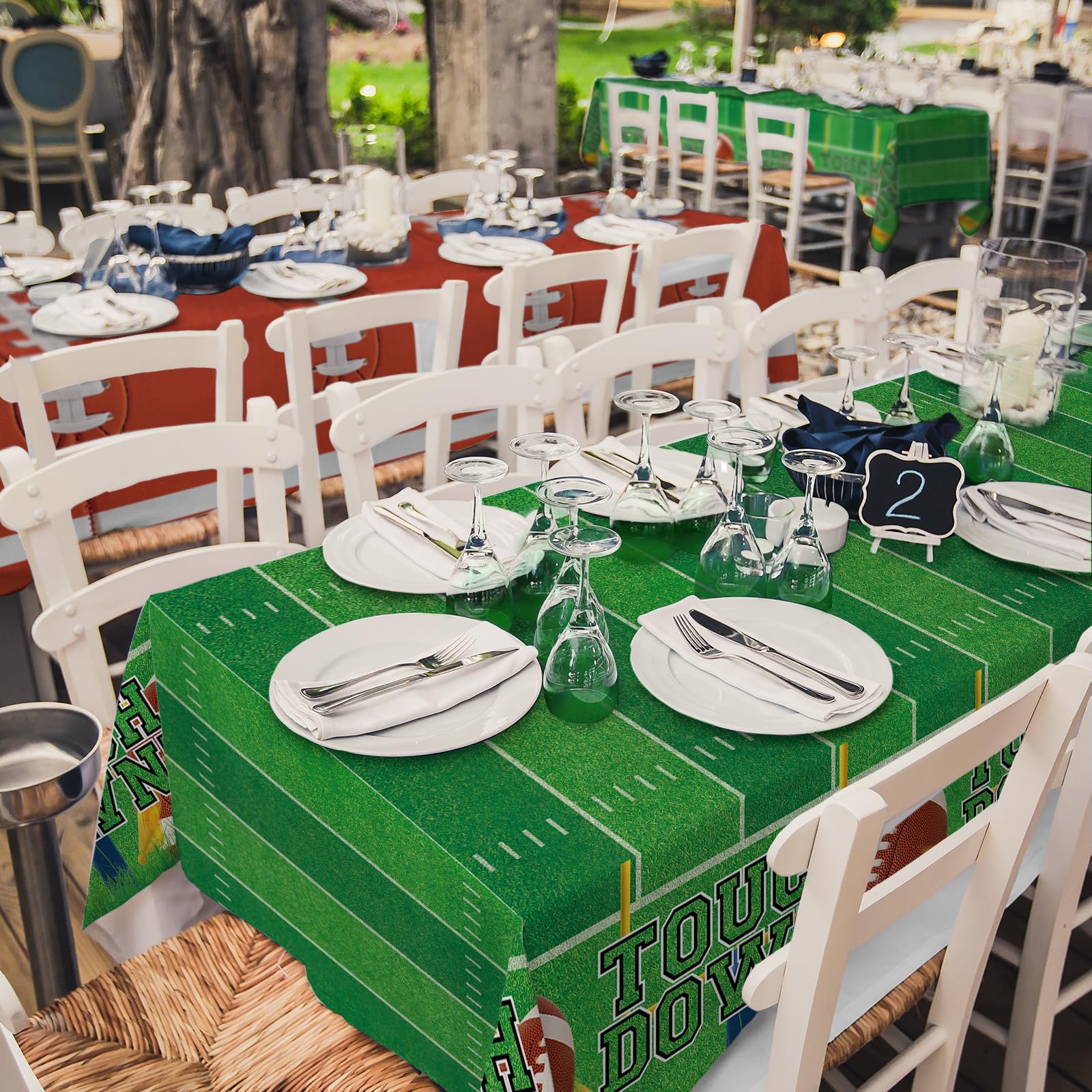 Gatherfun 2-Pack Football Party Decorations β Touchdown Tablecloth Set, 54x108 Disposable Plastic Covers for Game Party, Birthday Party & Football-Themed Favors