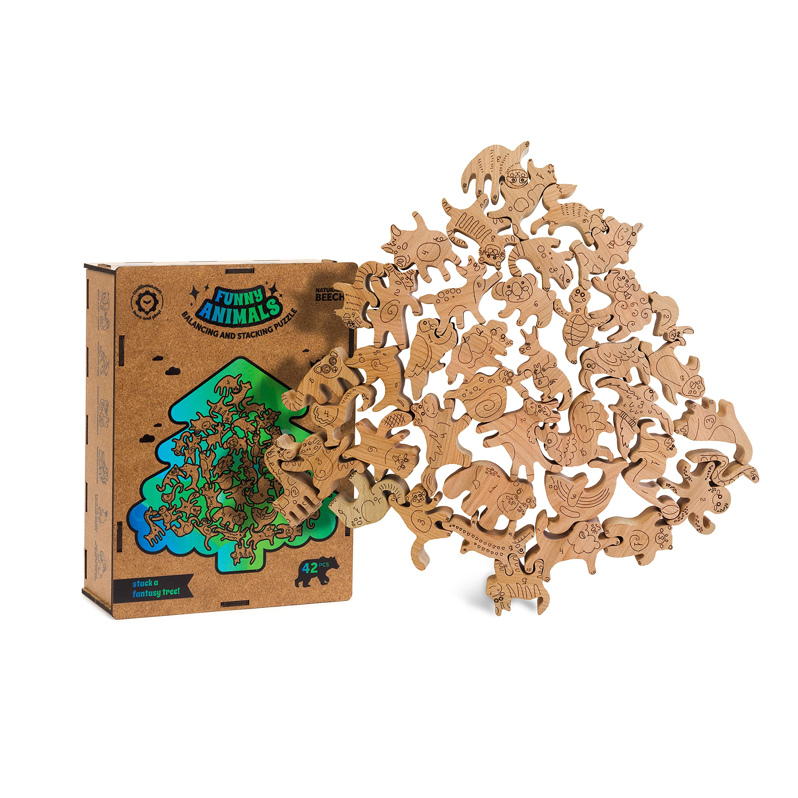 Stacking Blocks 42 pcs Large Gift Set Wooden Balancing Game Funny Animals Building Blocks Wooden Kids Blocks in Gift Box Balance Toy Stack Game Holiday Birthday Gift Wooden Stacking Toy Funny Anim-42