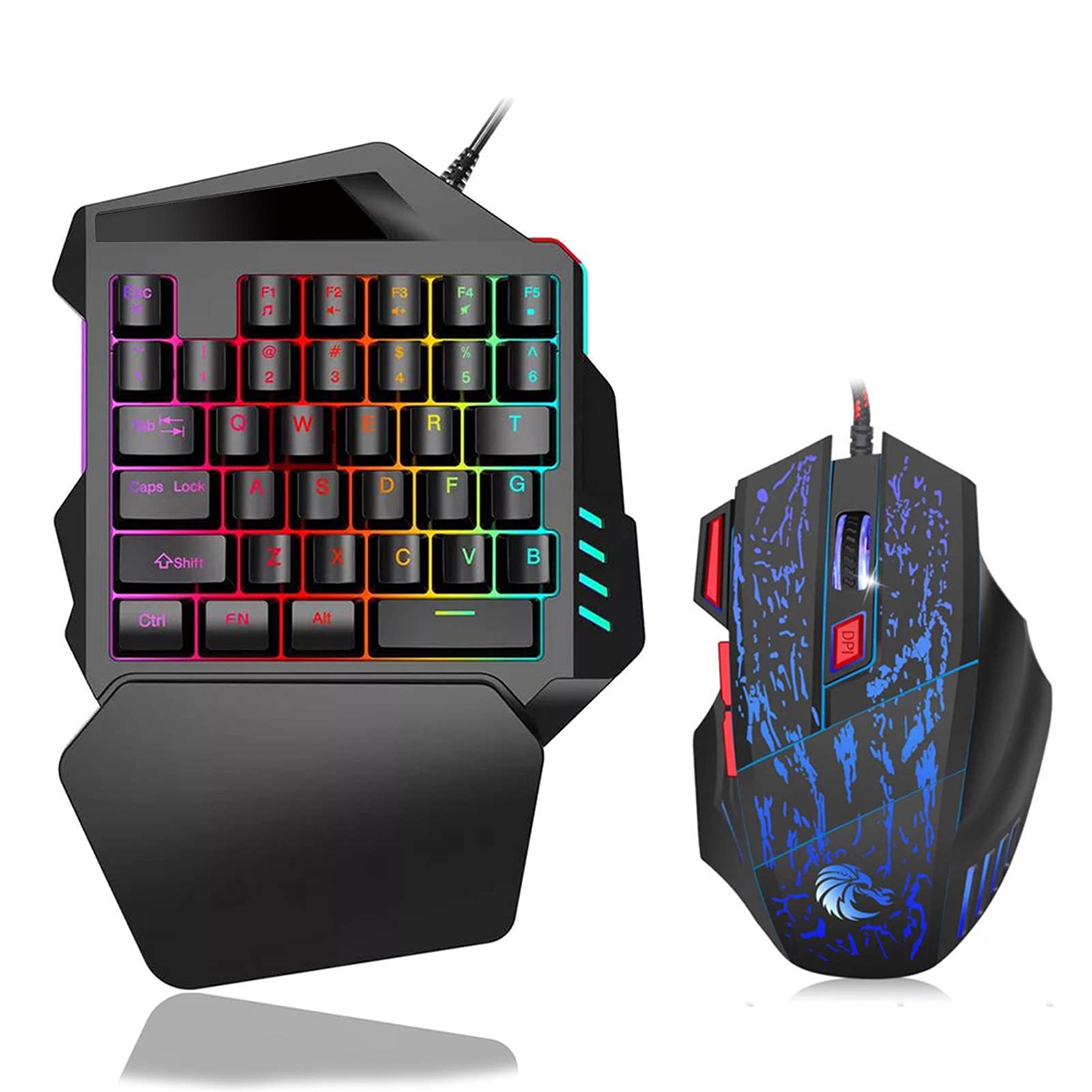 Docooler Keyboard and Mouse Combo - Single Handed Gaming Keyboard 35 Keys LED Backlight + Wired Gaming Mouse with Breathing Light 5500 DPI 7 Button