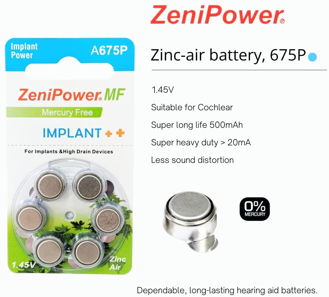 ZeniPower Mercury Free Cochlear Implant Batteries 60 Batteries