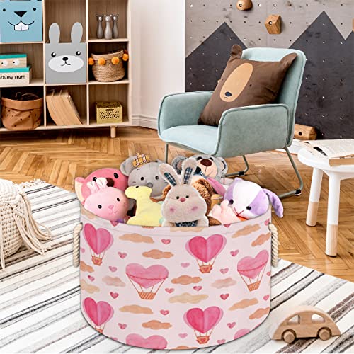 Valentine's Day Heart Pattern (6) Large Round Baskets for Storage Laundry Baskets with Handles Blanket Storage Basket for Bathroom Shelves Bins for Organizing Nursery Hamper Girl Boy