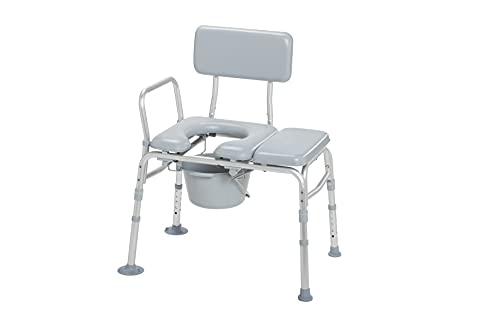 Drive Medical 12005KDC-1 Transfer Bench Commode Chair for Toilet with Padded Seat, Gray