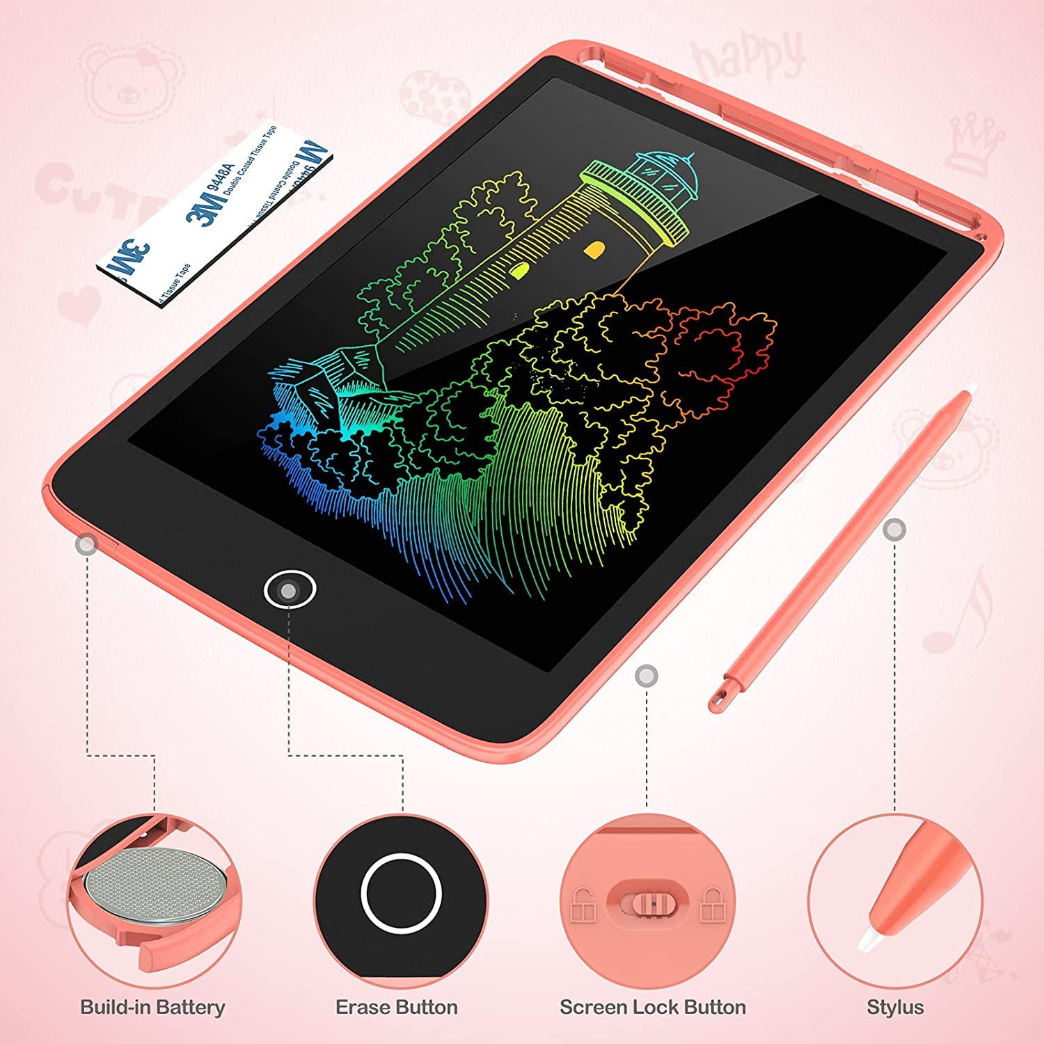 TECJOE 2 Pack LCD Writing Tablet with Fridge Magnets, Doodle Board for Kids Drawing Kitchen Memo, Christmas Stocking Stuffers Birthday Gifts Toys for Boys Girls 8.5 Inch(Blue+Pink)