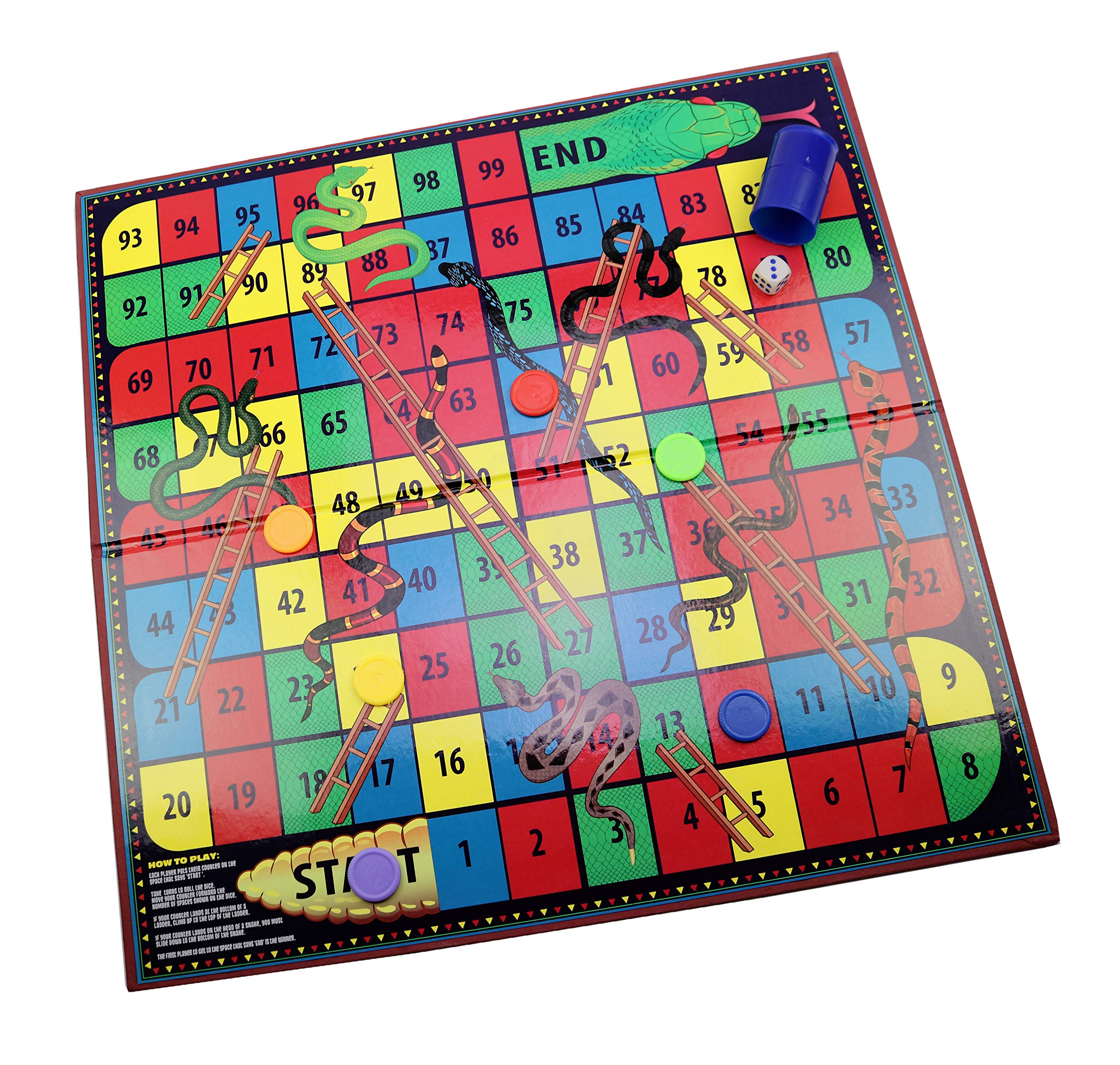 Snakes and Ladders Board Game for All Ages - Fun Family Games Snakes and Ladders for 2-6 Players