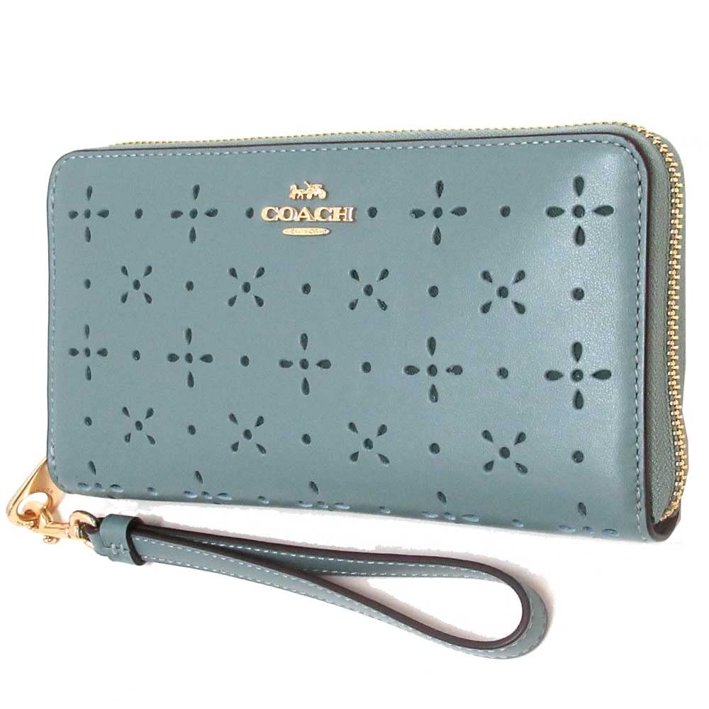 Coach ( CA065 Long Zip Around Wallet in Gold/Marine