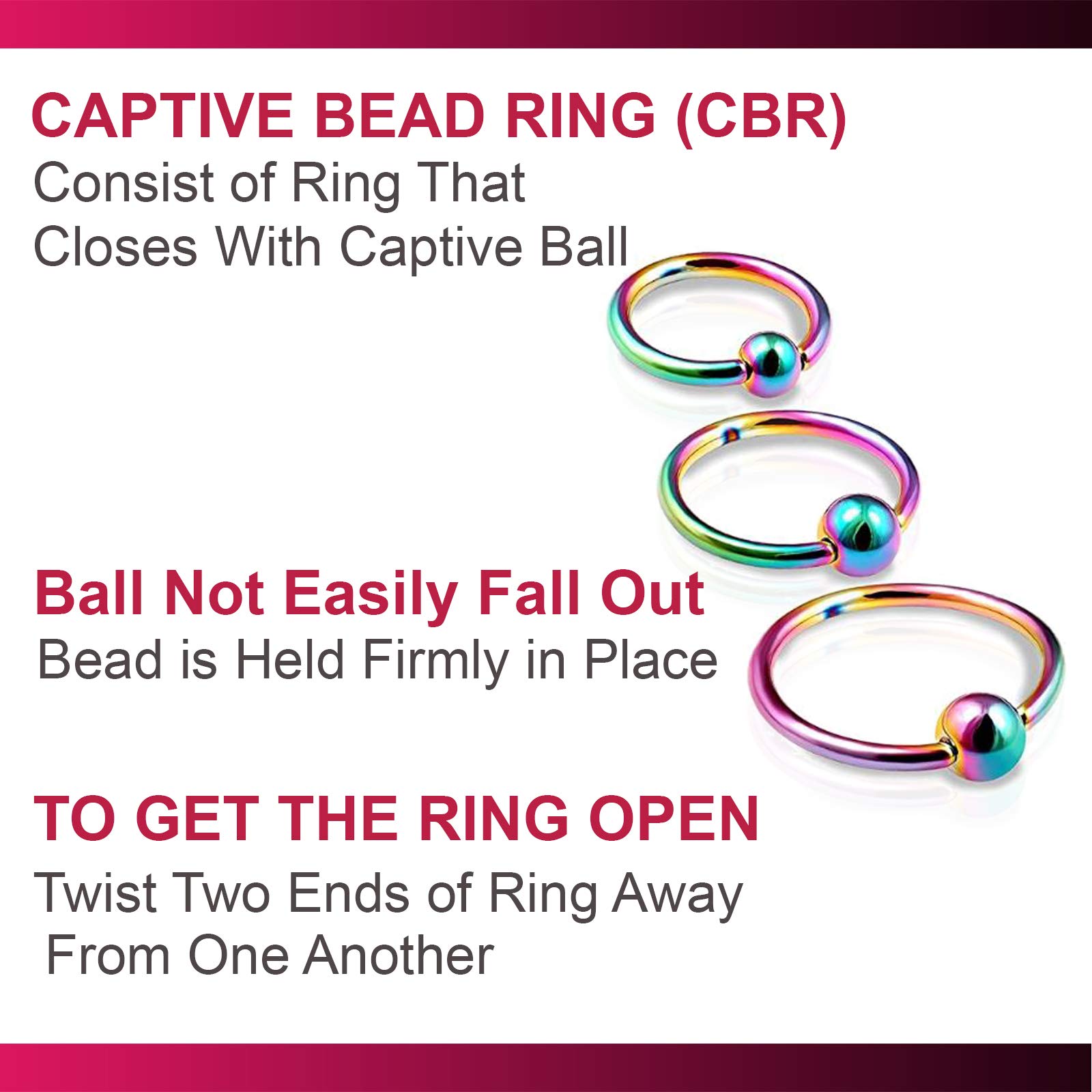 bodyjewellery 6pcs 16g Captive Bead Ring Hoop Cartilage Lip Nose Tragus Eyebrow Septum Conch Triple Forward Helix Rainbow BCR 5/16 3/8 1/2