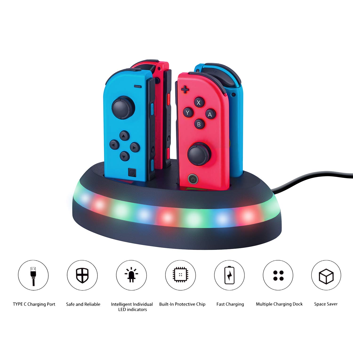 Charger for Nintendo Switch 4 Joy Cons Controllers, Charging Dock for Joy-Con Switch with LED Indicator, Charging Station Holder for Joy Cons