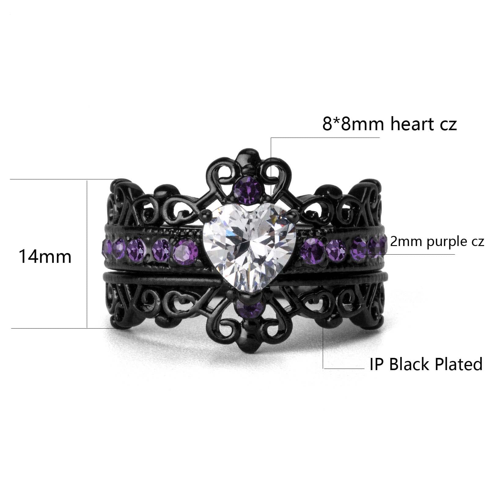 Couple Rings Crown Ring Matching Ring Heart Cz Womens Wedding Ring Sets for Him and Her Crown Ring(Please Buy 2 Rings for 1 Pair)