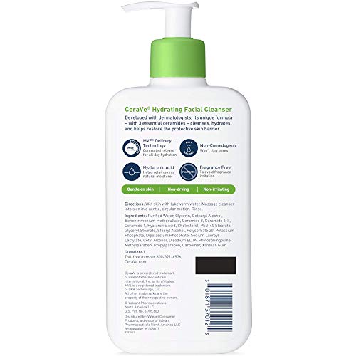 CeraVe Hydrating Facial Cleanser, Normal To Dry, 12 Ounces each, Pack of 3