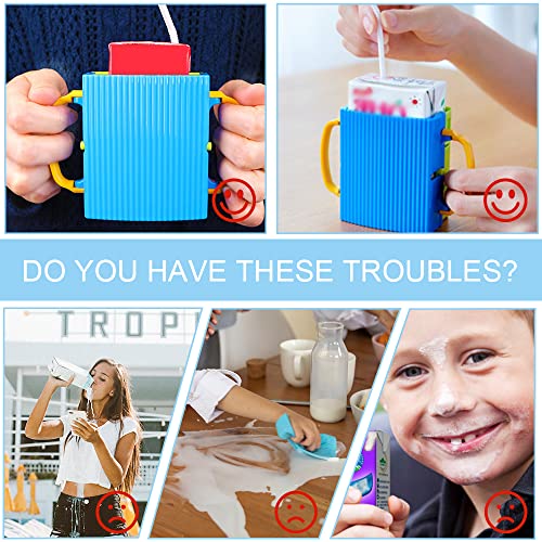 LIUHUIZEYU Children's Juice Box Holder Milk Box Holder Juice Bag Holder for Toddlers No Squeeze Adjustable Folding Food Pouch and Telescopic Cup Holder for Kids No Spill (blue)