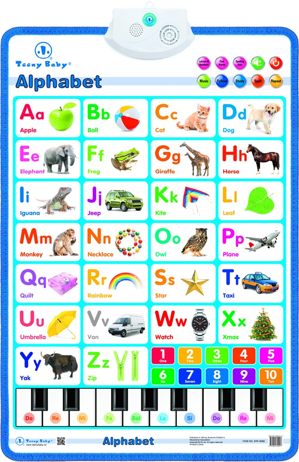 TEENY BABY Interactive ABC Alphabet Wall Chart -Alphabet Learning Poster | Toddler Toys |Best Fun Educational Learning Toys Gifts for 3 4 5 Years Old Toddler Kid (Alphabet)
