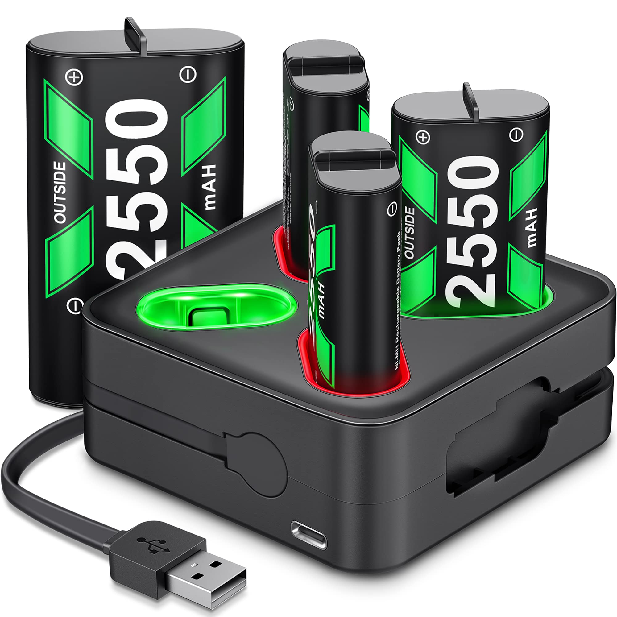Charger for Xbox One Controller Battery Pack, 4X 2550mAh Xbox 1 Rechargeable Battery Packs Charging Station, Xbox One Battery Charger Accessories Kit for Xbox Series X|S/One S|X/One Elite Controllers