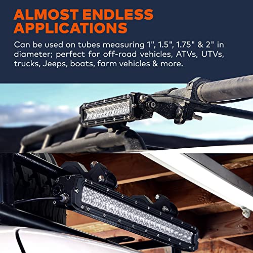 Off-Road Light Mounting Bracket Bar Clamp Kits [1"/1.5"/1.75"/2" Inch] [Horizontal Bar] [Aluminium] [2 Units] Bull Roll Cage Clamps Mount For ATV UTV