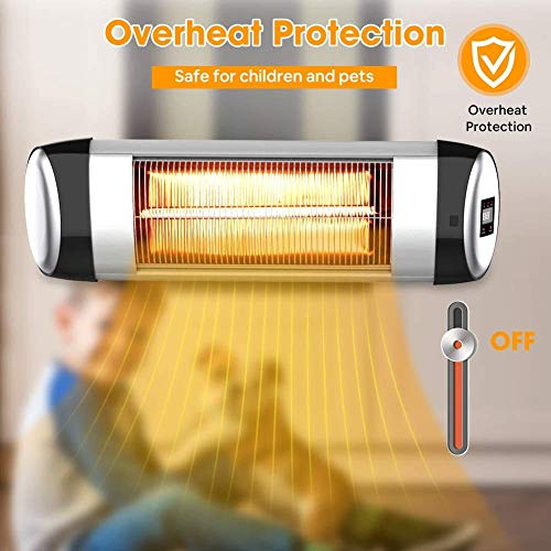 Electric Patio Heater Wall Mounted Waterproof Infrared Heater 1500W, Remote control + timer, Overheat Protection, for Garage Courtyard Balcony Shops Bathroom Outdoor & Indoor