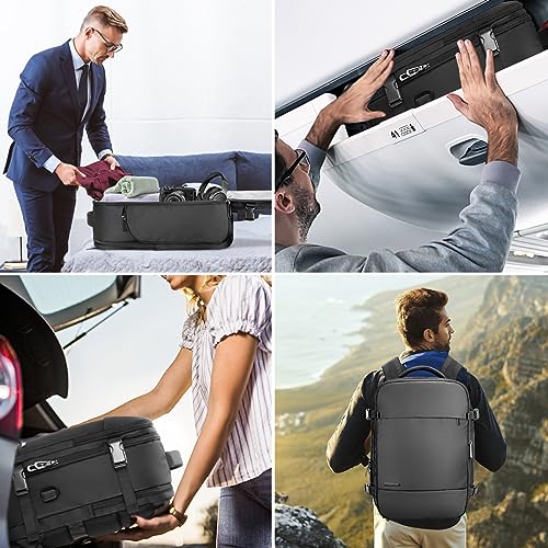Carry On Backpack Flight Approved,Travel Backpack for Men Women with USB Charging Port Shoe Compartment,Waterproof Anti-theft 15.6 inch Laptop Backapck Computer Bag Business Causal Weekender Backpack