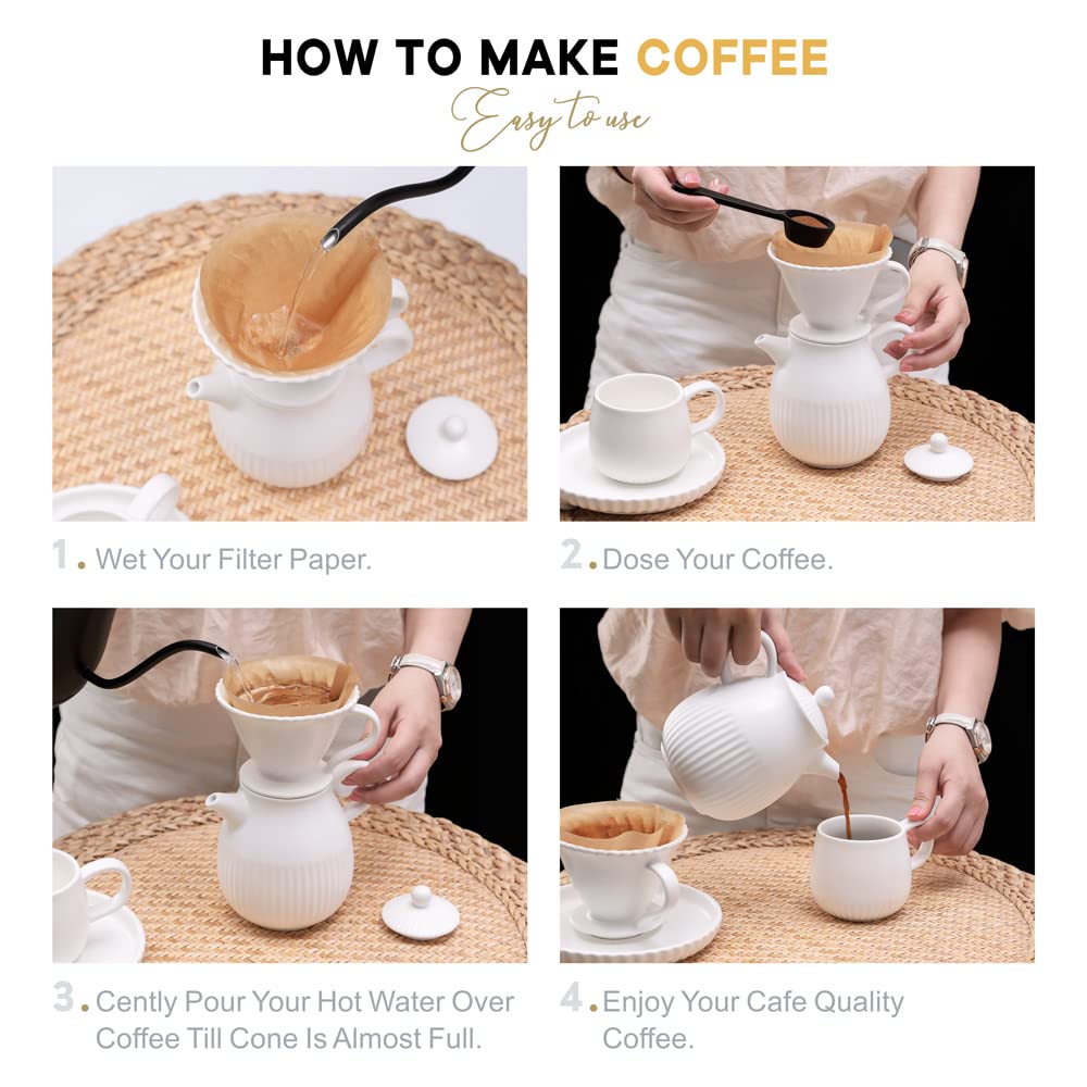 D'ORAMIE Pour Over Coffee Dripper Set ，Maker Ceramic Slow Brewing Coffee Set for Home, Cafe Restaurants Homewarming Gift Easy Manual Brew Maker Gift Strong Flavor Brewer Set