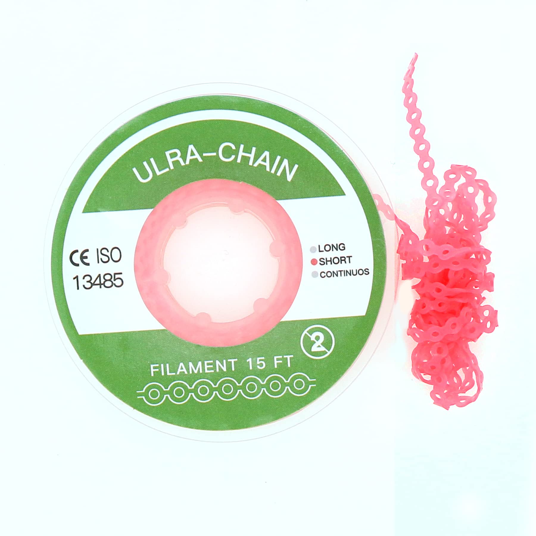 Dentalmall 4.5M/Pack Dental Orthodontic Power Chain Dental Spool Elastic Rubber Band Power Elastic Chain Power Chains Brace(Short, Pink)