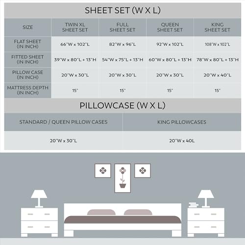 Color Sense Hotel Percale Cotton Rich Sheets, Gray Paisely Full Size Bed Sheet, Wrinkle-Resistant, Brushed for Extra Softness, Luxury Bed Sheets Full, Elasticized Deep Pocket Bedding Set
