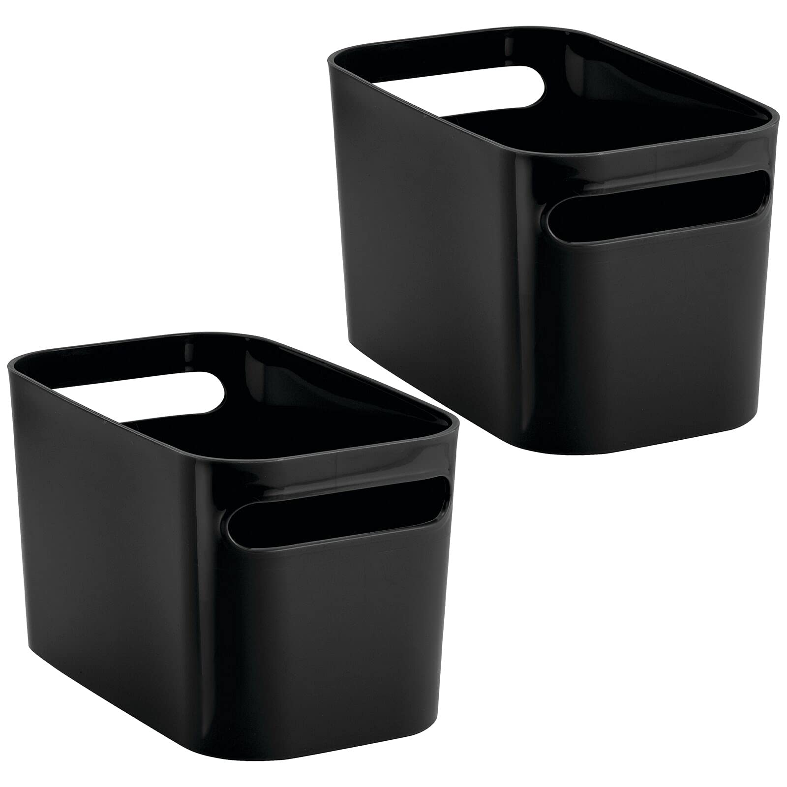 mDesign Plastic Toy Box Storage Organizer Tote Bin with Handles for Child/Kids Bedroom, Toy Room, Playroom - Holds Action Figures, Crayons, Building Blocks, Puzzles, Crafts - 10" Long, 2 Pack - Black