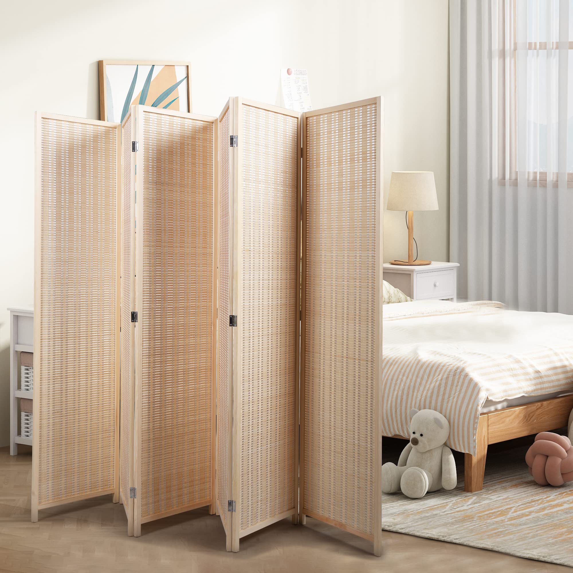 JAXPETY 6 Panel Room Divider 6ft Tall Folding Privacy Screen Freestanding Rustic and Natural Bamboo Room Partition for Home Office, Natural Color
