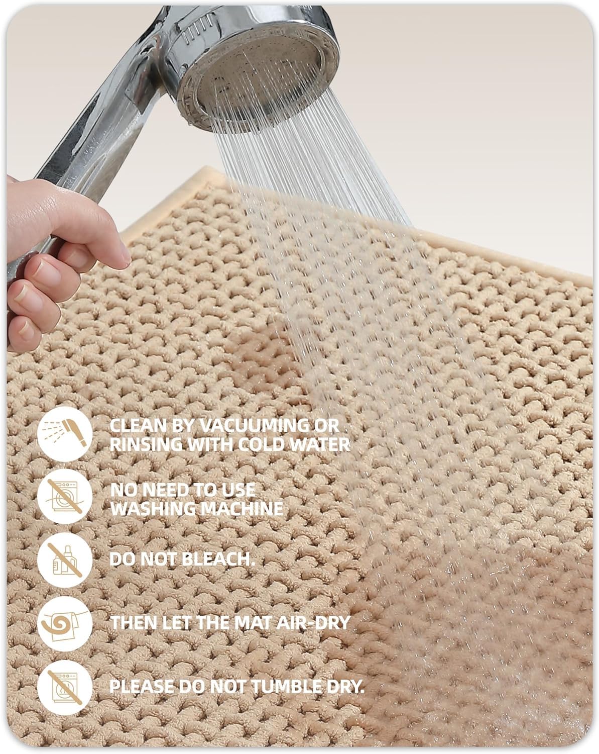 Color&Geometry Beige Chenille Bathroom Rugs- Non Slip, Absorbent, Quick Dry, Thin, Washable- 16"x24" Small Bath Mat Carpet Bath Rugs for Bathroom Floor, Shower, Sink, Vanity